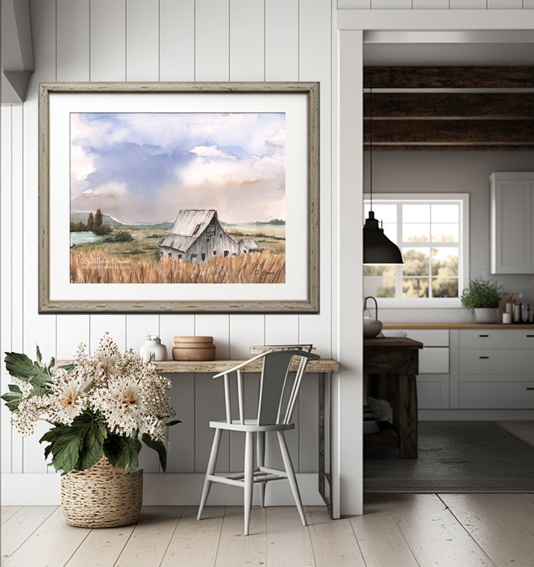 Farm Landscape Painting, Farmhouse Wall Art, Rustic Barn Painting ...