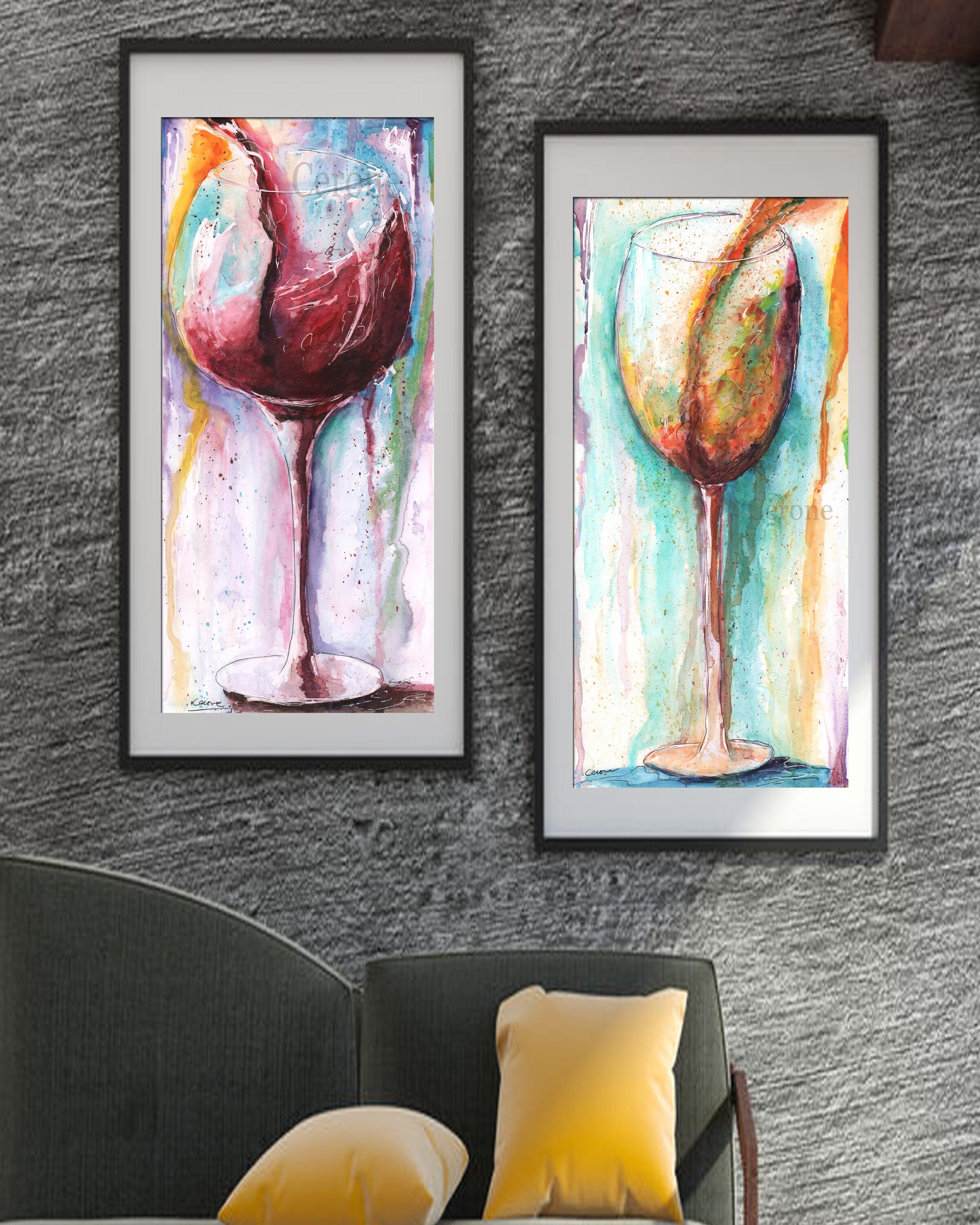 Winery Decor Wine Watercolor Art Prints Home Bar Gift | Etsy