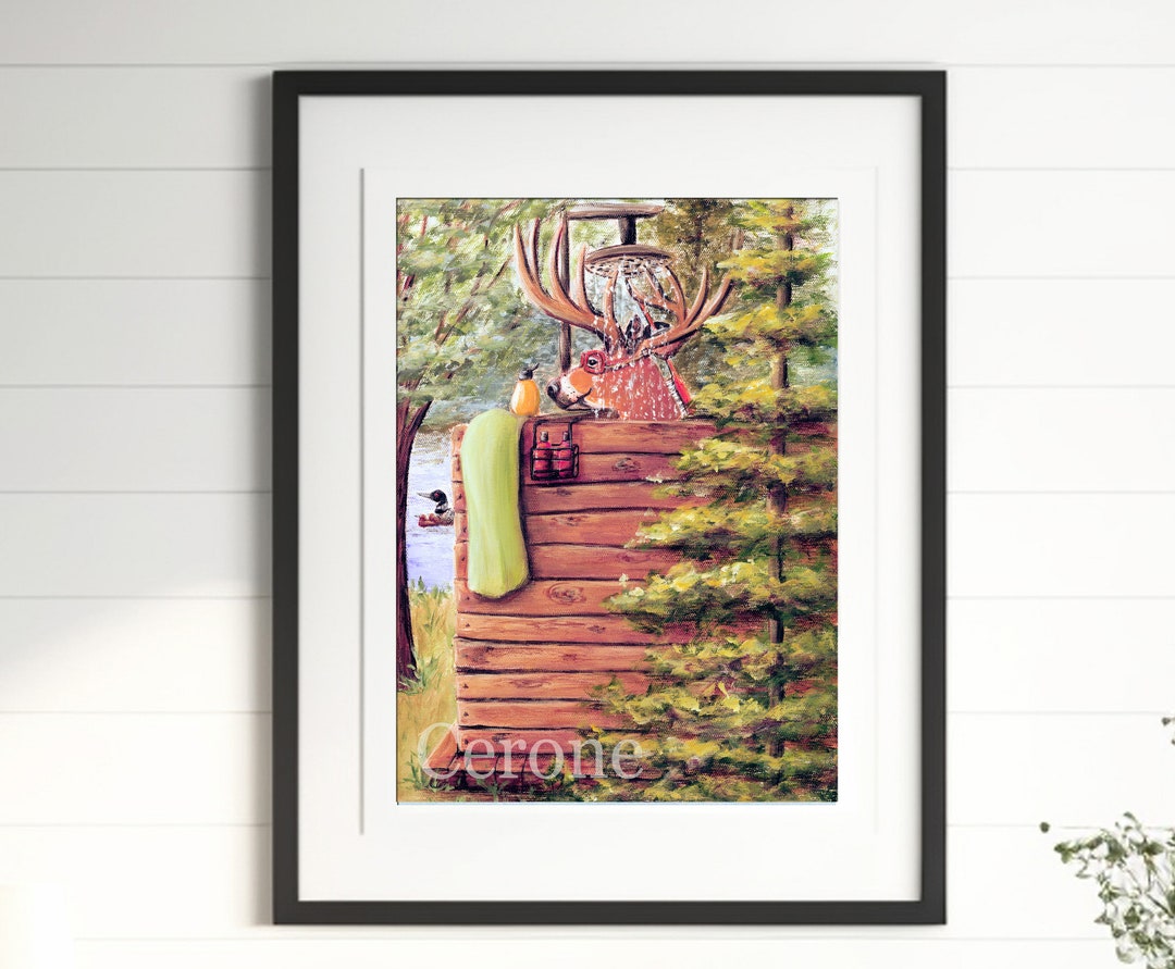 Deer Painting, Funny Bathroom Wall Art His and Hers Bathroom, Rustic ...