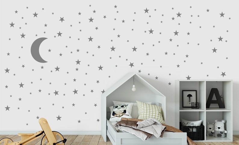 Crescent Moon & Stars Vinyl Wall Decals, Nursery Decor - Etsy