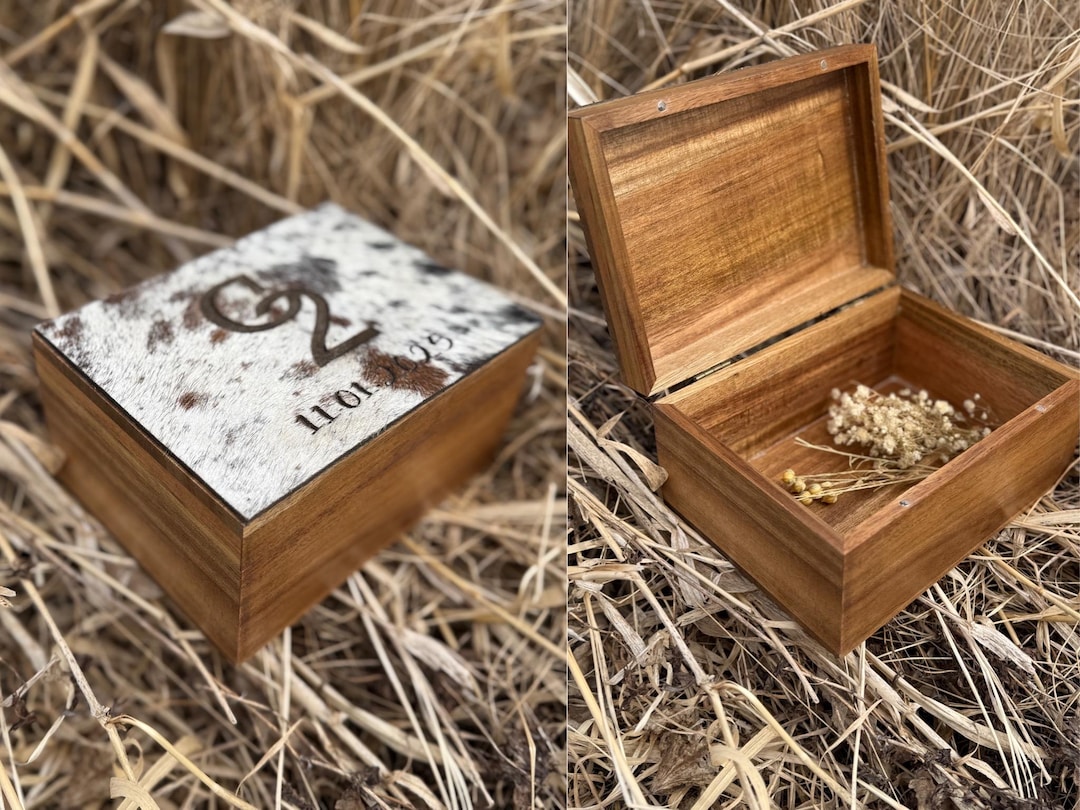 Cowhide Keepsake Box. Ring Bearer Box. Wooden Cowhide Box. Wedding Gift ...