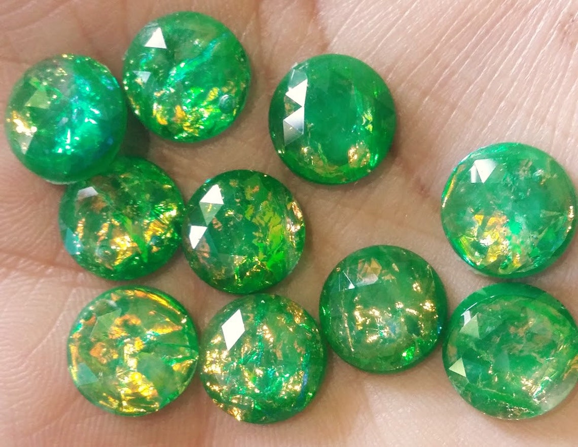 Green Fire Opal Faceted 12mm Resin Cabochons -10pcs L Earring Making ...