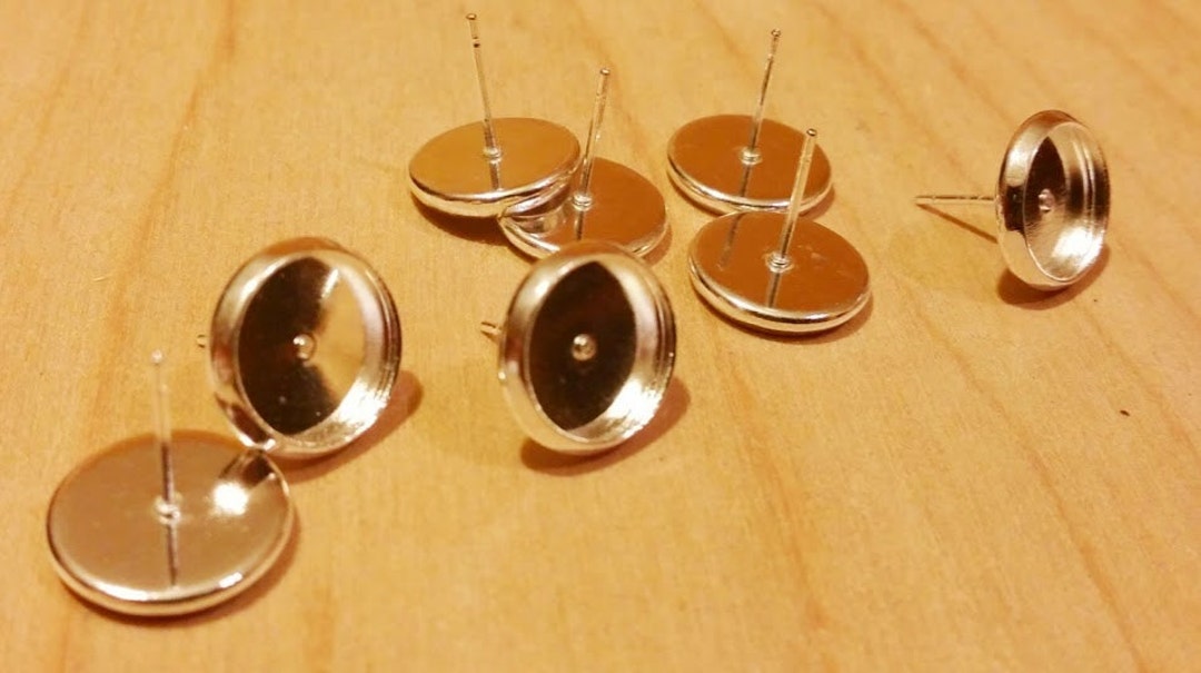 Silver Tone 8mm Tray Cabochon Earring Setting 8pcs Earring Making ...