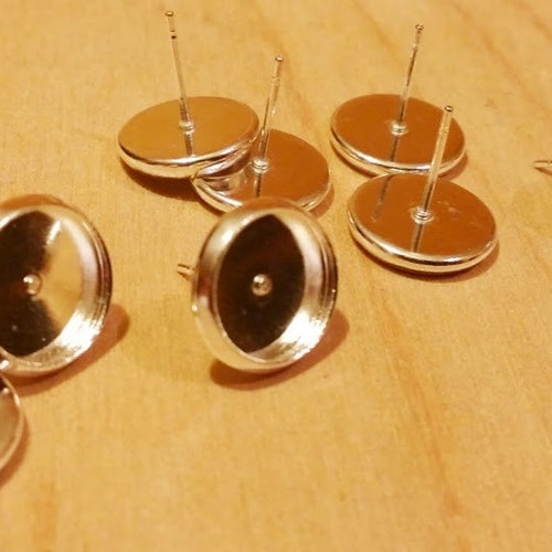 Silver Tone 10mm Tray Cabochon Earring Setting 10pcs Earring - Etsy
