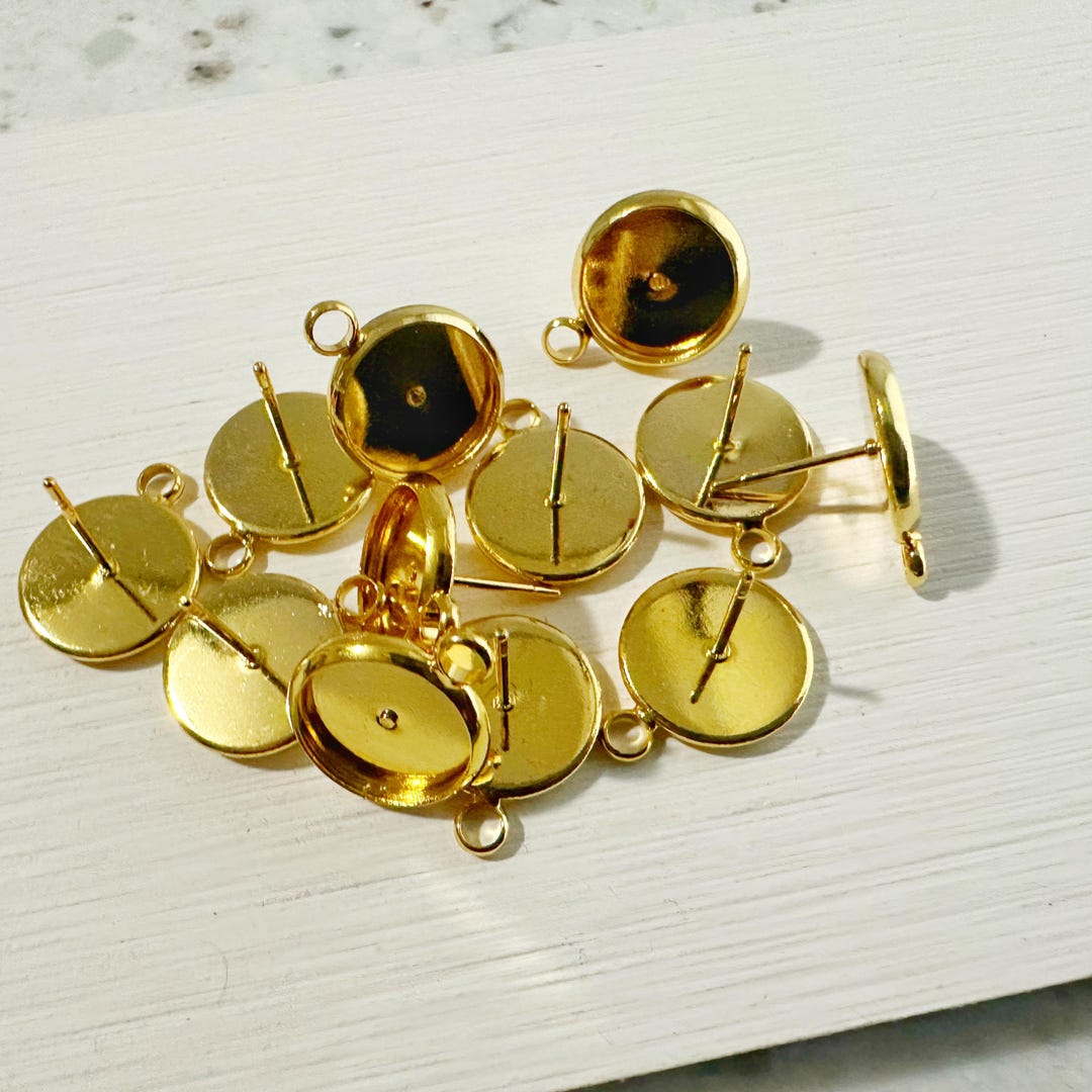 Gold Tone With Loop 10mm Tray Cabochon Earring Setting 10pcs Earring ...