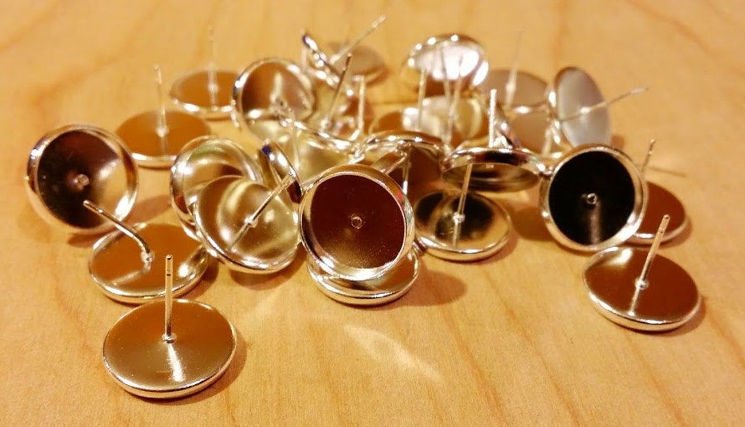 Silver Tone 10mm Tray Cabochon Earring Setting 10pcs Earring Making ...