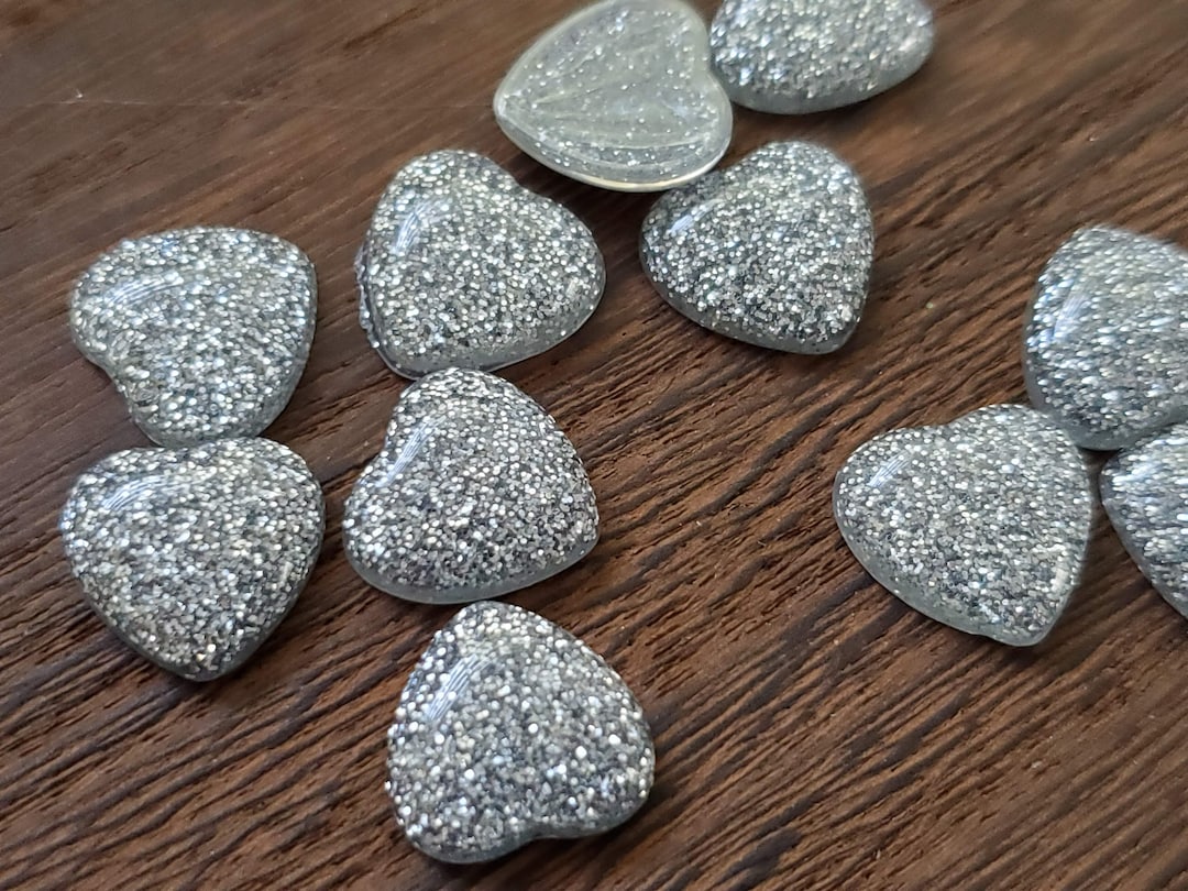 Silver Glitter 12x11mm Resin Hearts 10pcs (see Description) L Earring ...