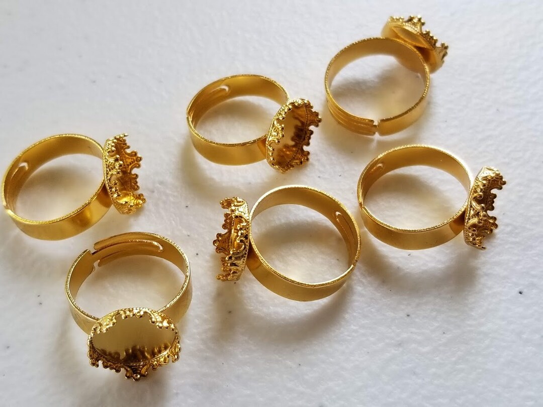 Gold Tone 12mm Crown Adjustable Ring Settings- 6pcs Earring Making ...