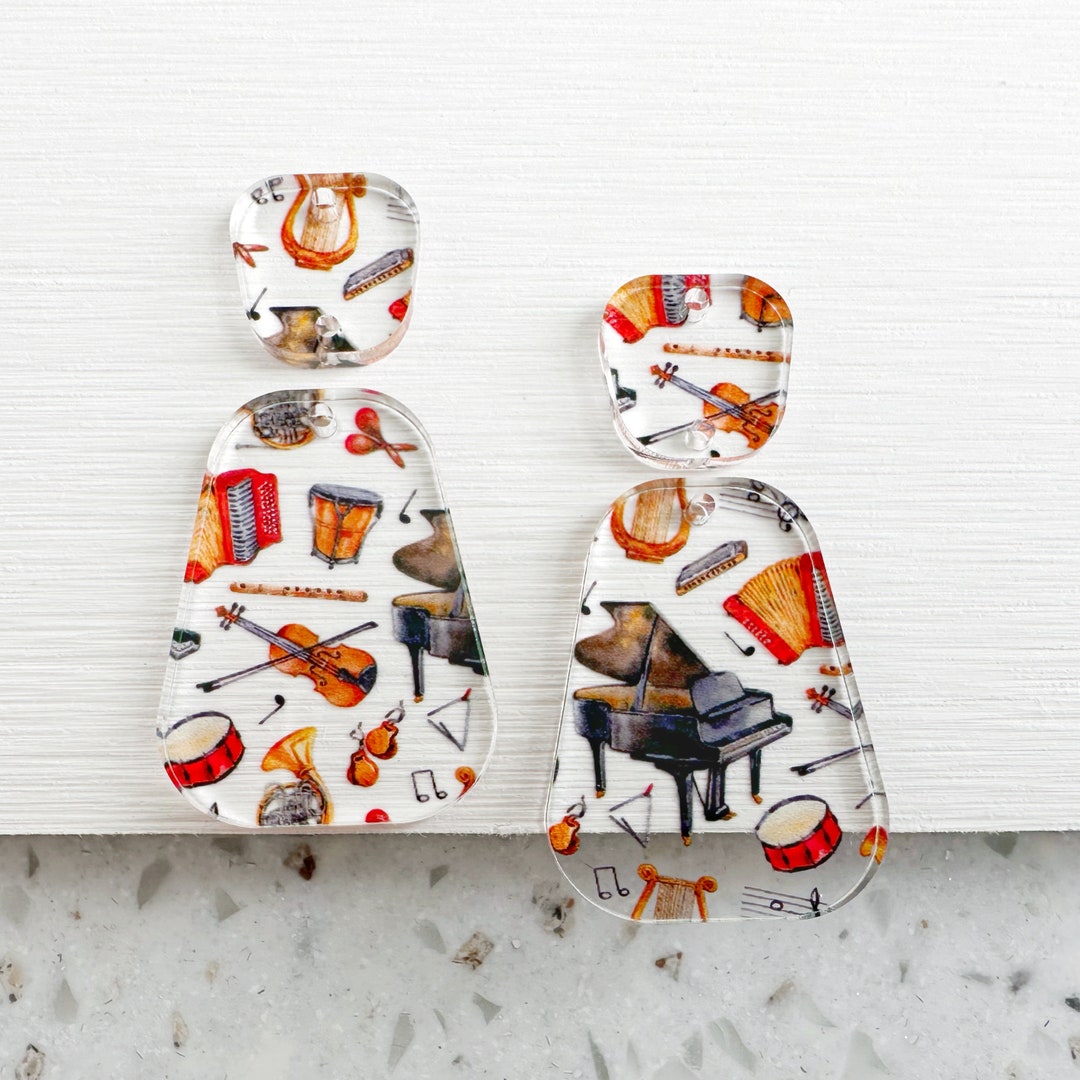 Musical Instrument Print Earring Blanks -4pcs L Plexi Earring Findings ...