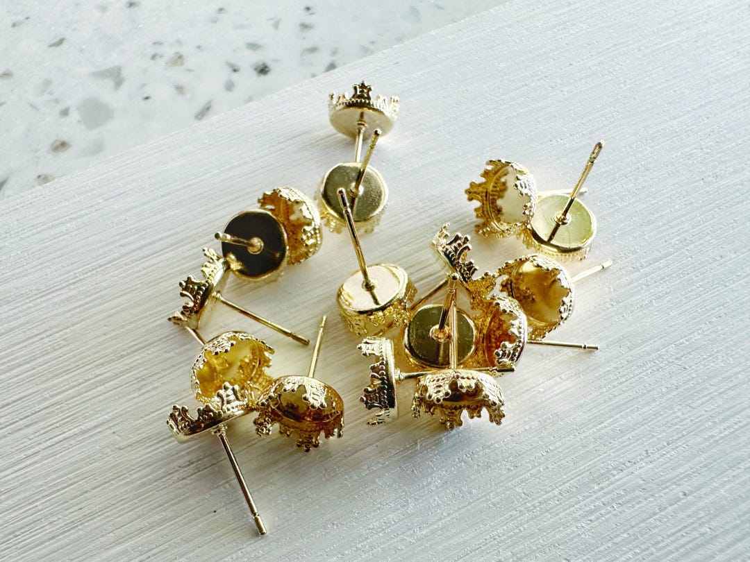 Gold Tone Crown Earring Setting: 8mm Bezel Tray, DIY Jewelry (10pcs) - Etsy