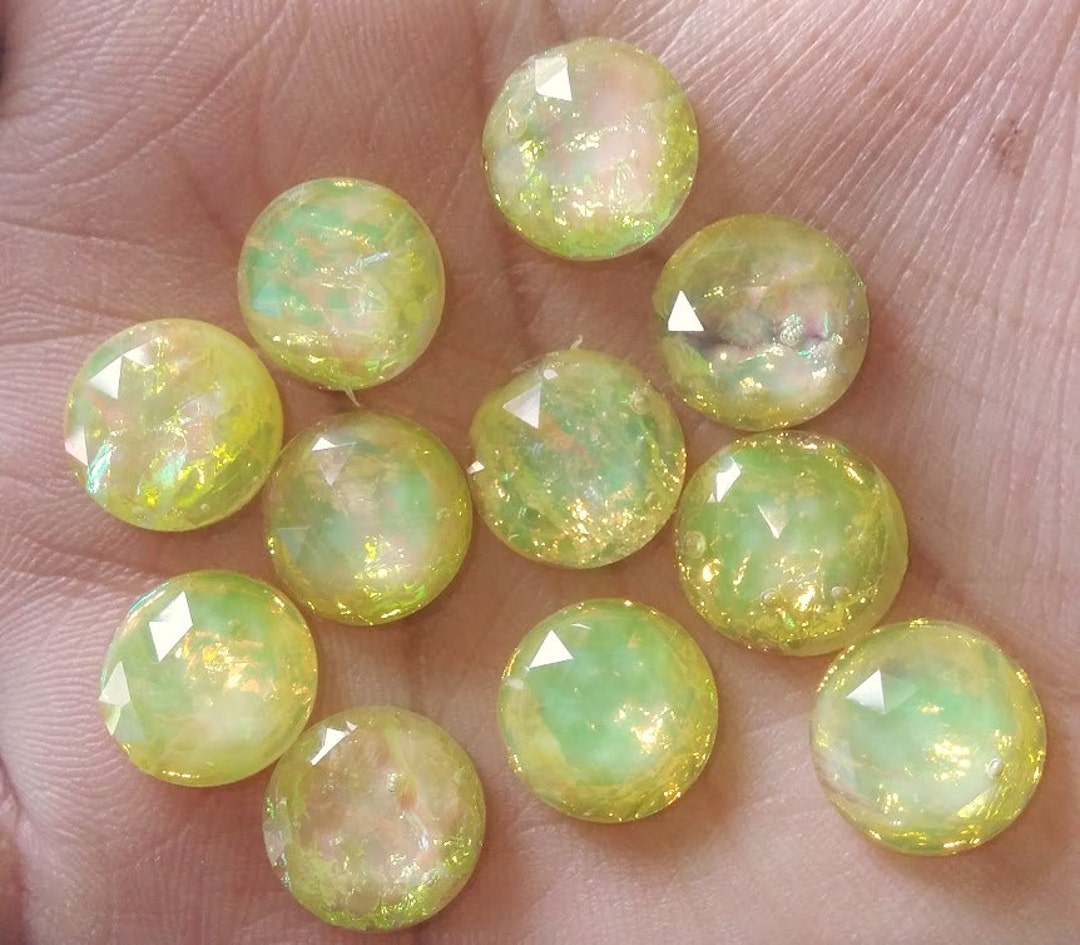 Bright Yellow Fire Opal Faceted 12mm Resin Cabochons -10pcs L Earring ...