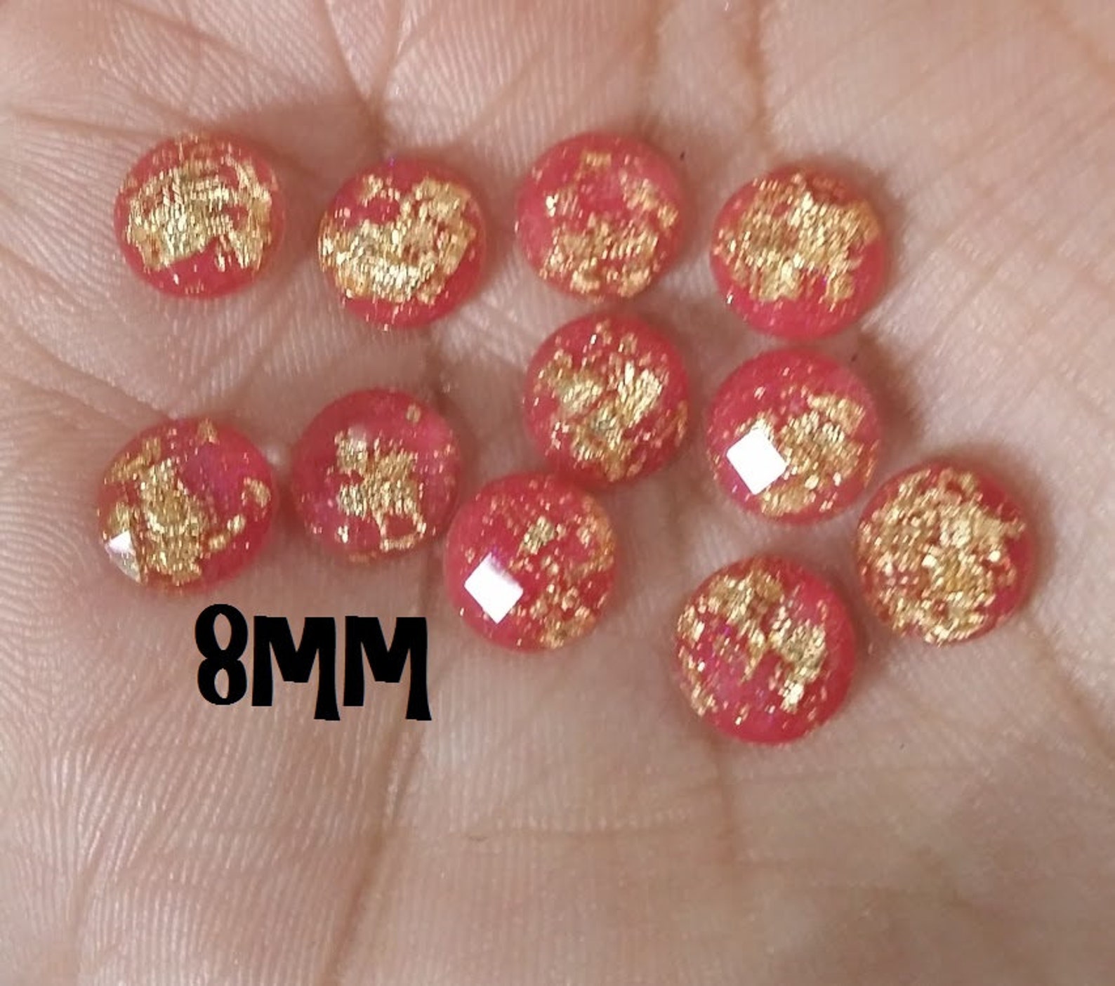 Red Gold Leaf 8mm Faceted Resin Cabochons -10pcs L Earring Making ...
