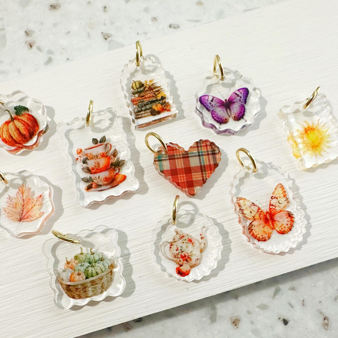Charms, Handmade Charms for Charm Necklace, Acrylic Autumn Fall Pumpkin ...
