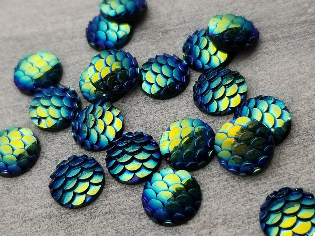 Metallic Blue Green 10mm Mermaid Fish Scales 10pc Resin Cabochons L ...