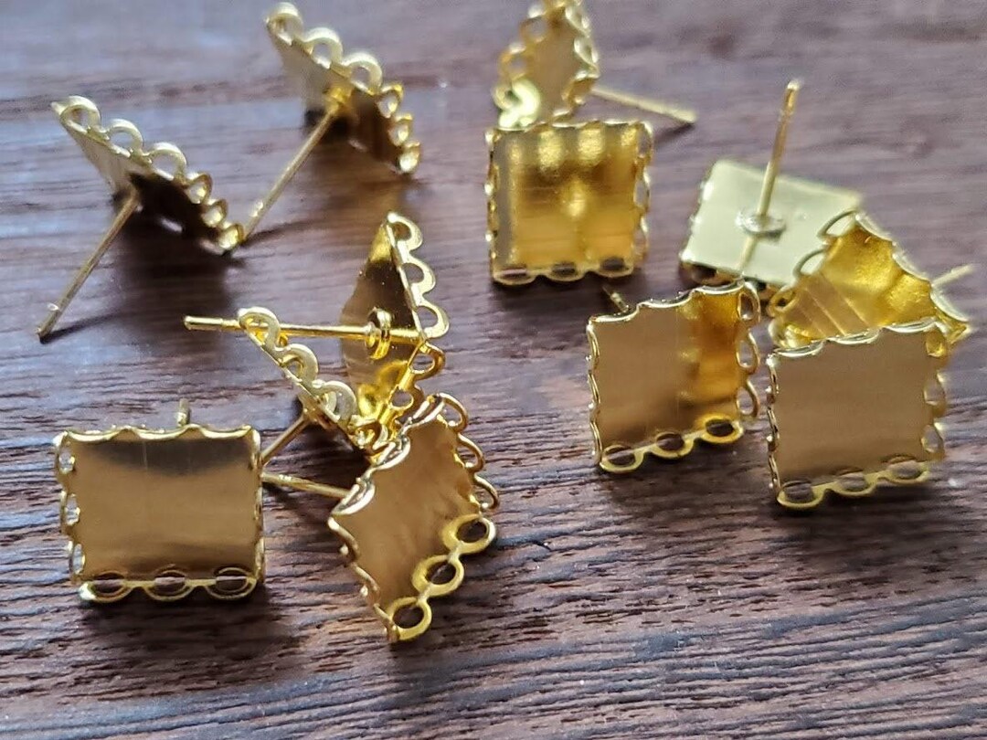 Gold Tone Square Cabochon Earring Settings, DIY Jewelry Making (10pcs ...
