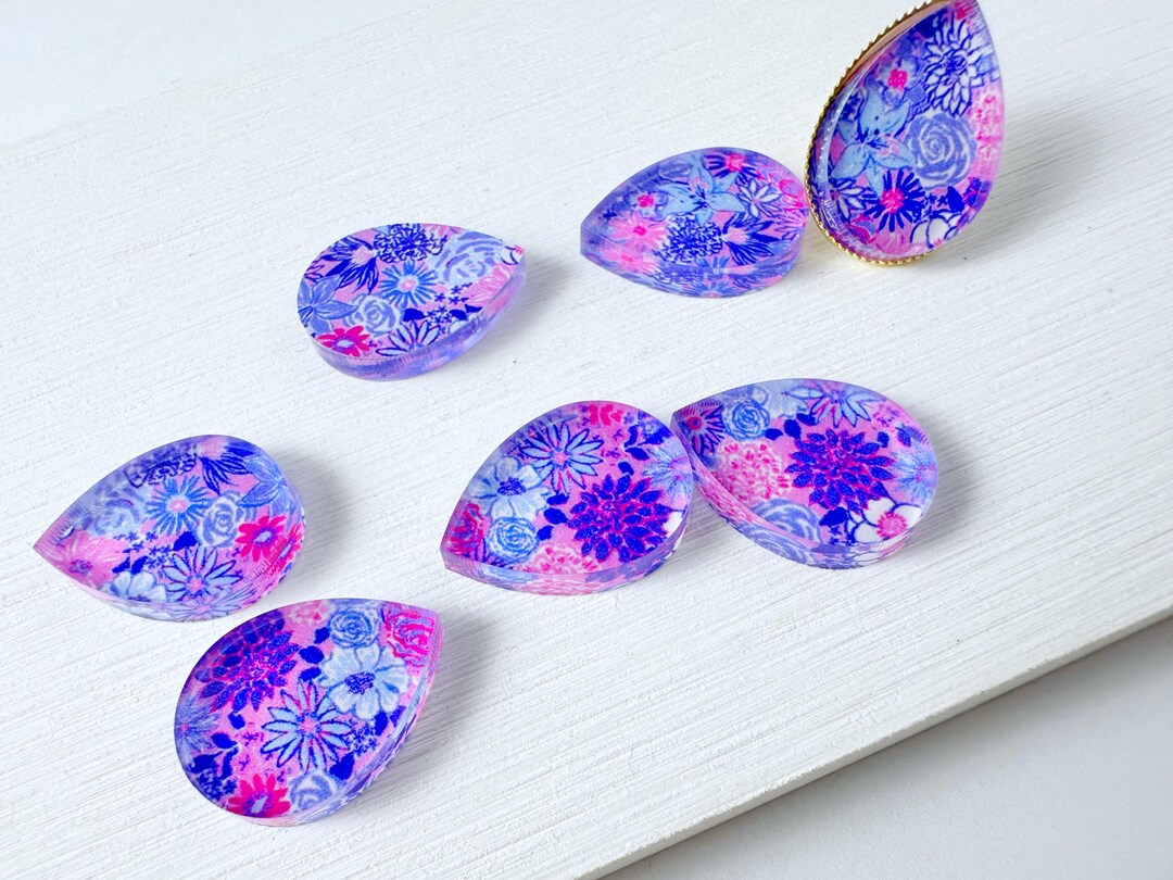 Purple and Pink Floral Preppy Acrylic Earring Blanks: Teardrop Jewelry ...