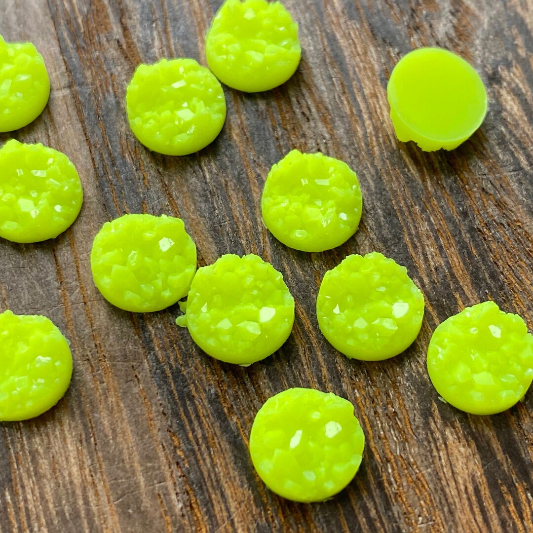 Neon Yellow Druzy Cabochons: 8mm Resin Flatback, Jewelry Making (10pcs ...