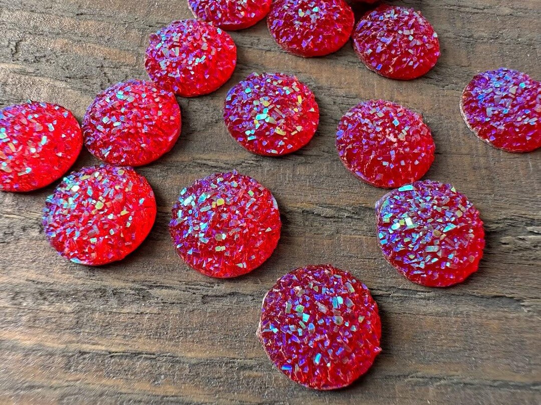 Red Iridescent Druzy Cabochons: 14mm Resin Flatbacks, 10pcs - Etsy