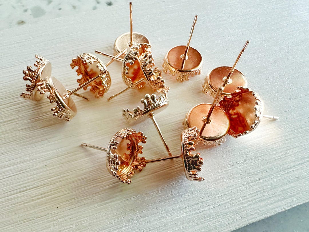 Rose Gold Crown Cabochon Earring Setting: 10mm Brass Bezel (10pcs) - Etsy