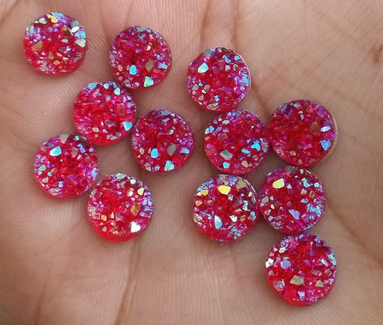 Red Iridescent Faux Chunky Druzy Cabochons: 10mm Resin Flatbacks (10pcs ...