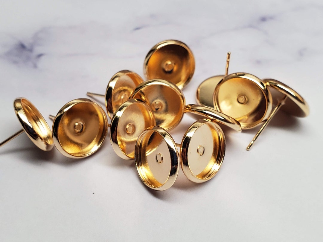 KC Gold Tone 10mm Tray Cabochon Earring Setting 8pcs Earring Making ...