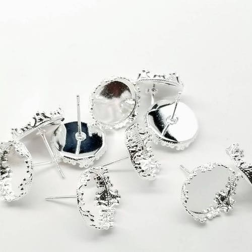 Silver Tone 10mm Tray Cabochon Earring Setting 10pcs Earring - Etsy