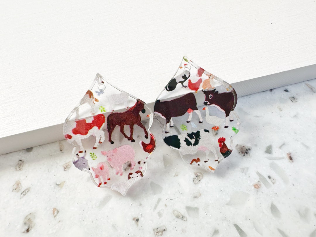 Farm Animals Print Earring Blanks -4pcs L Plexi Earring Findings ...