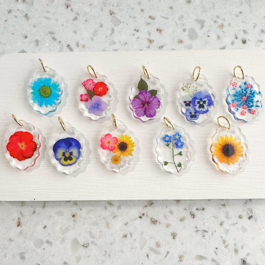 Charms, Handmade Charms for Charm Necklace, Pressed Flower Printed ...