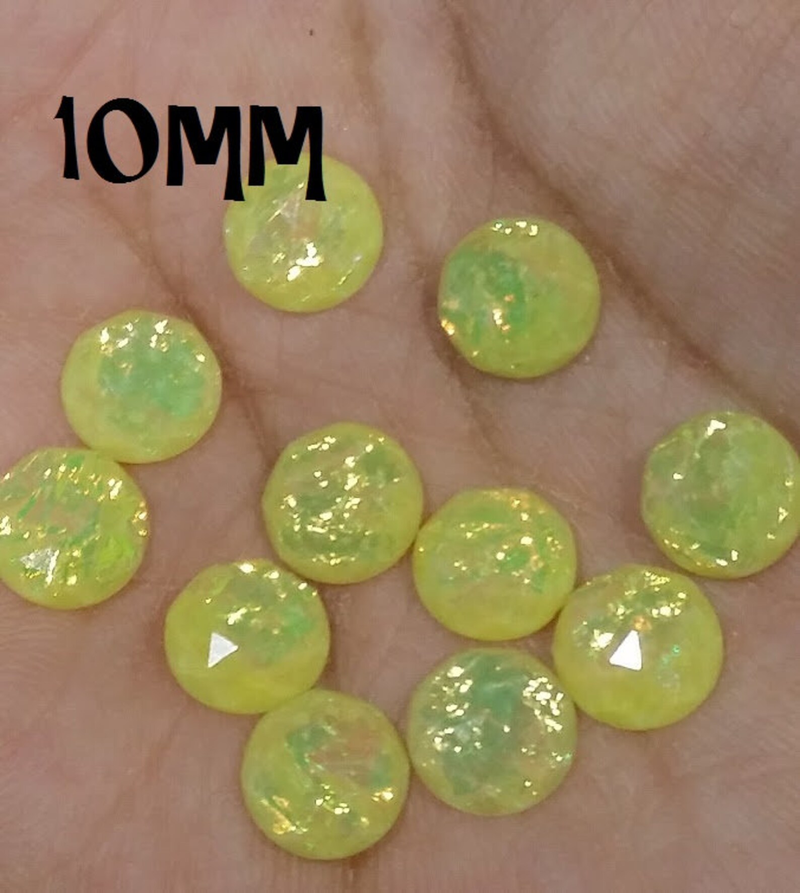 Spring yellow Fire opal faceted 10mm resin cabochons 10pcs | Etsy