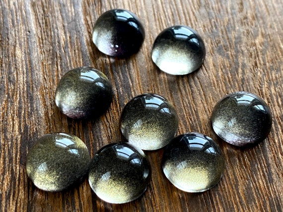 Black and Gold Transparent Sparkle Glass 12mm Photo Cabochons | Etsy