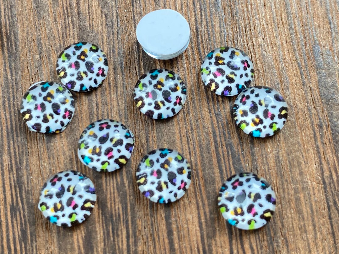 White and Black Rainbow Leopard 8mm Glass Cabochons - 10pcs L Earring ...