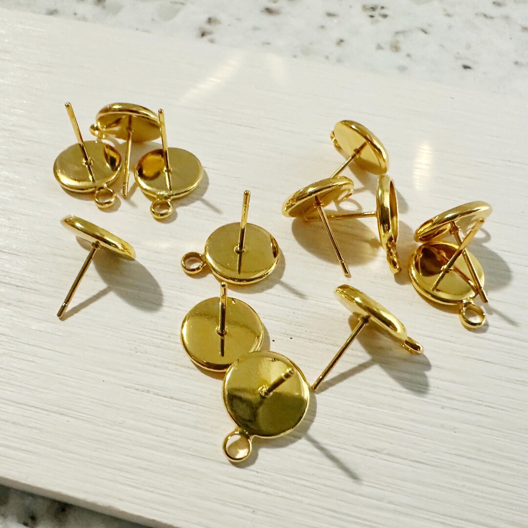 Gold Tone 8mm Cabochon Earring Settings With Loop : DIY Jewelry ...