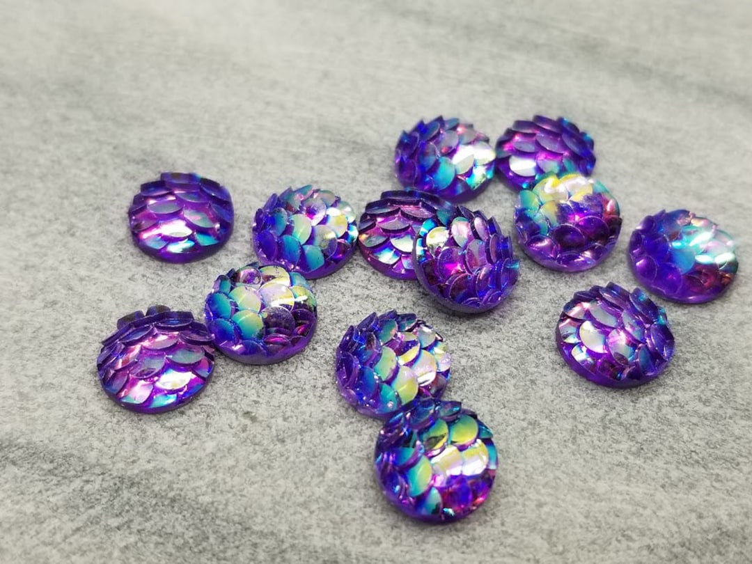 Ab Purple 8mm Mermaid Fish Scales 10pcs Resin Cabochons L Earring ...