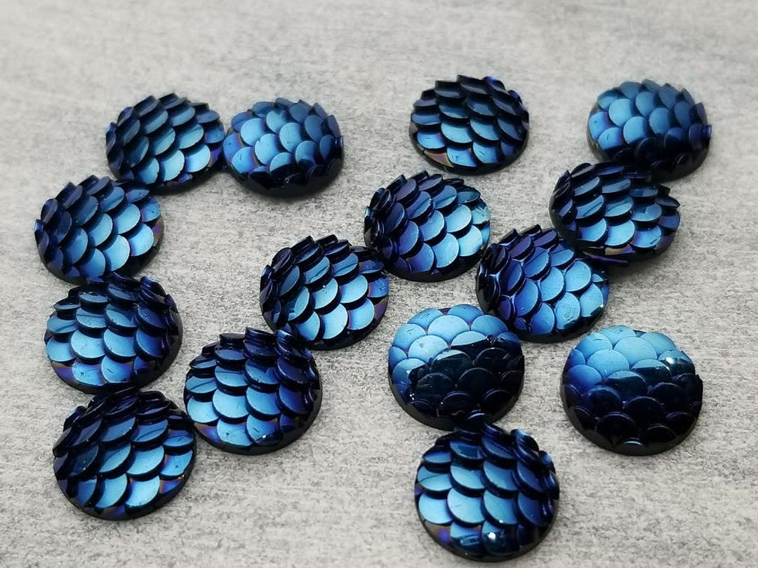 Metallic Blue 10mm Mermaid Fish Scales 10pc Resin Cabochons L Earring ...