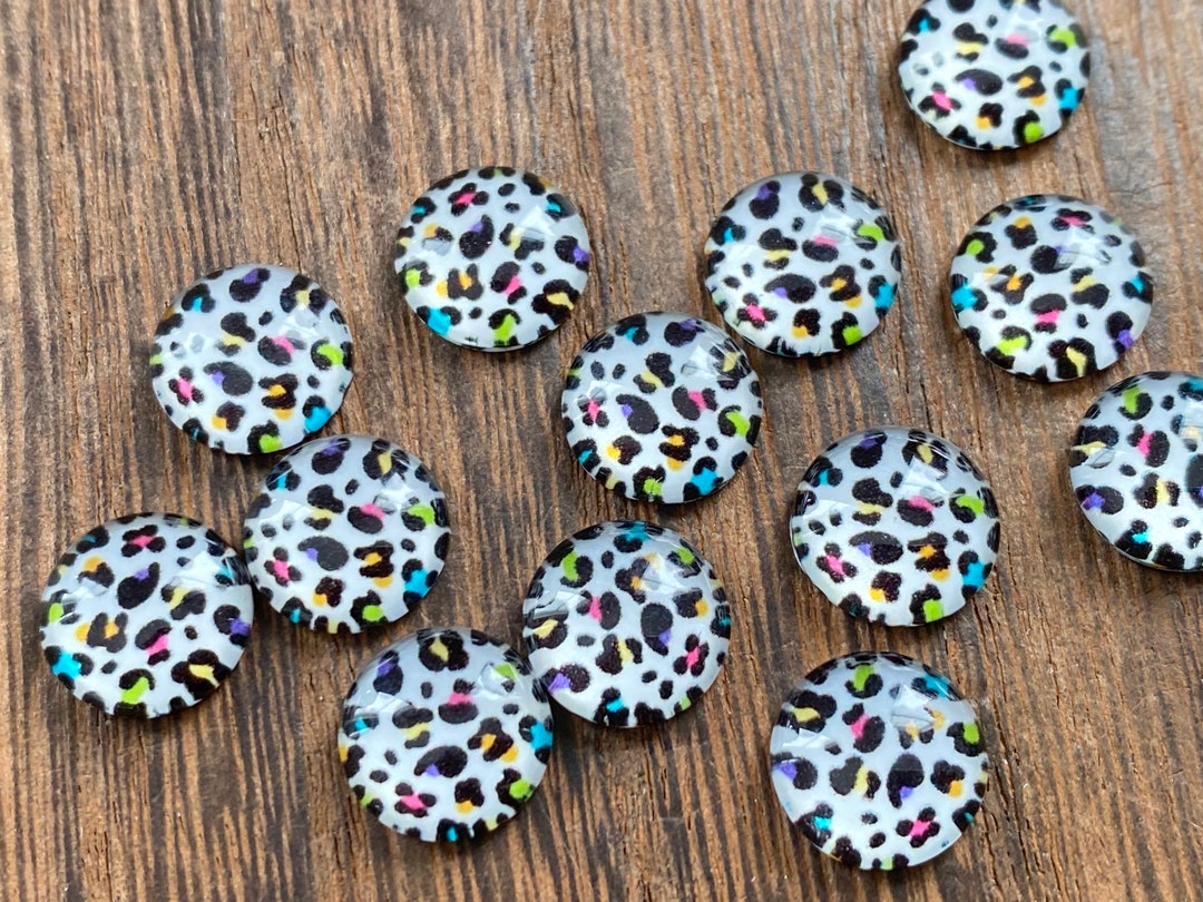 White and Black Rainbow Leopard 10mm Glass Cabochons - 10pcs L Earring ...