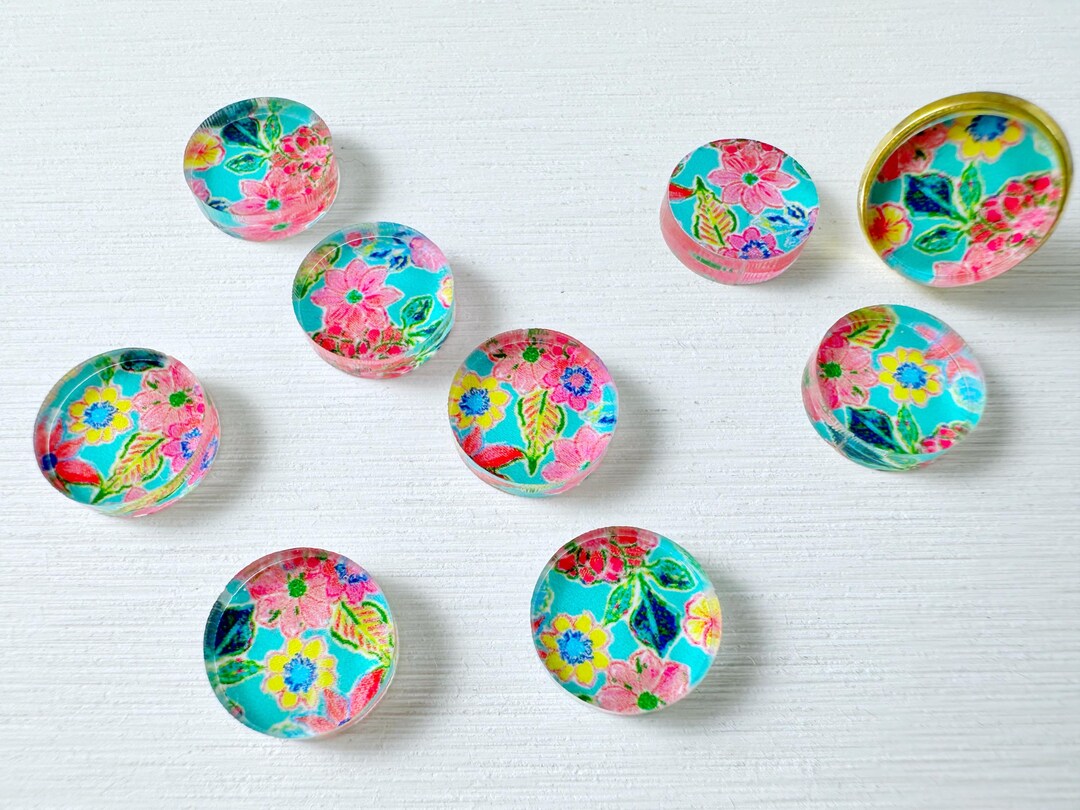 Aqua and Pink Floral Preppy Acrylic Earring Blanks: 12mm Jewelry ...