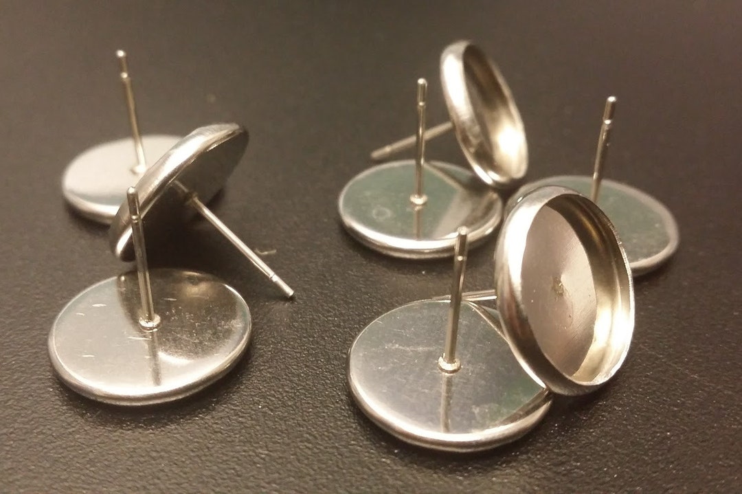 Stainless Steel 12mm Tray Cabochon Earring Setting 8pcs Earring Making ...