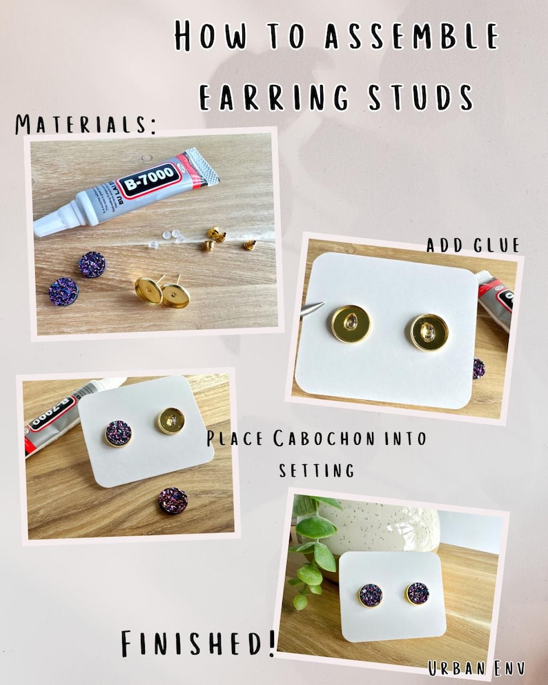 Black 12mm Cabochon Earring Settings: Brass Bezel Studs, DIY Jewelry ...
