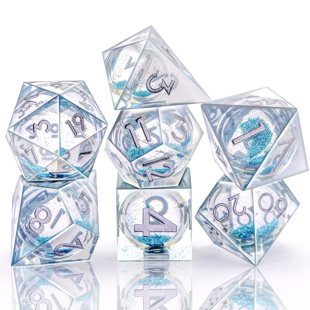 Handcrafted Resin DND Dice Set, Sharp Edge, Gold Numbers （liquid ...