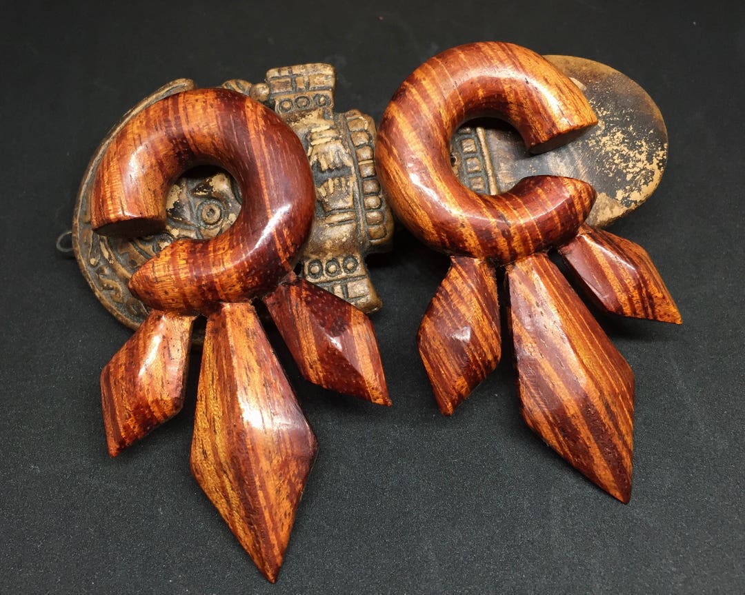 Native Hand Carved Wood Plugs Boho Ear Plugs Tribal Wooden - Etsy