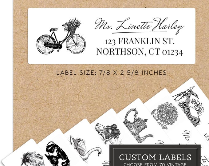 Vintage Personalized Return Address Labels - 70 Black & White Vintage ...