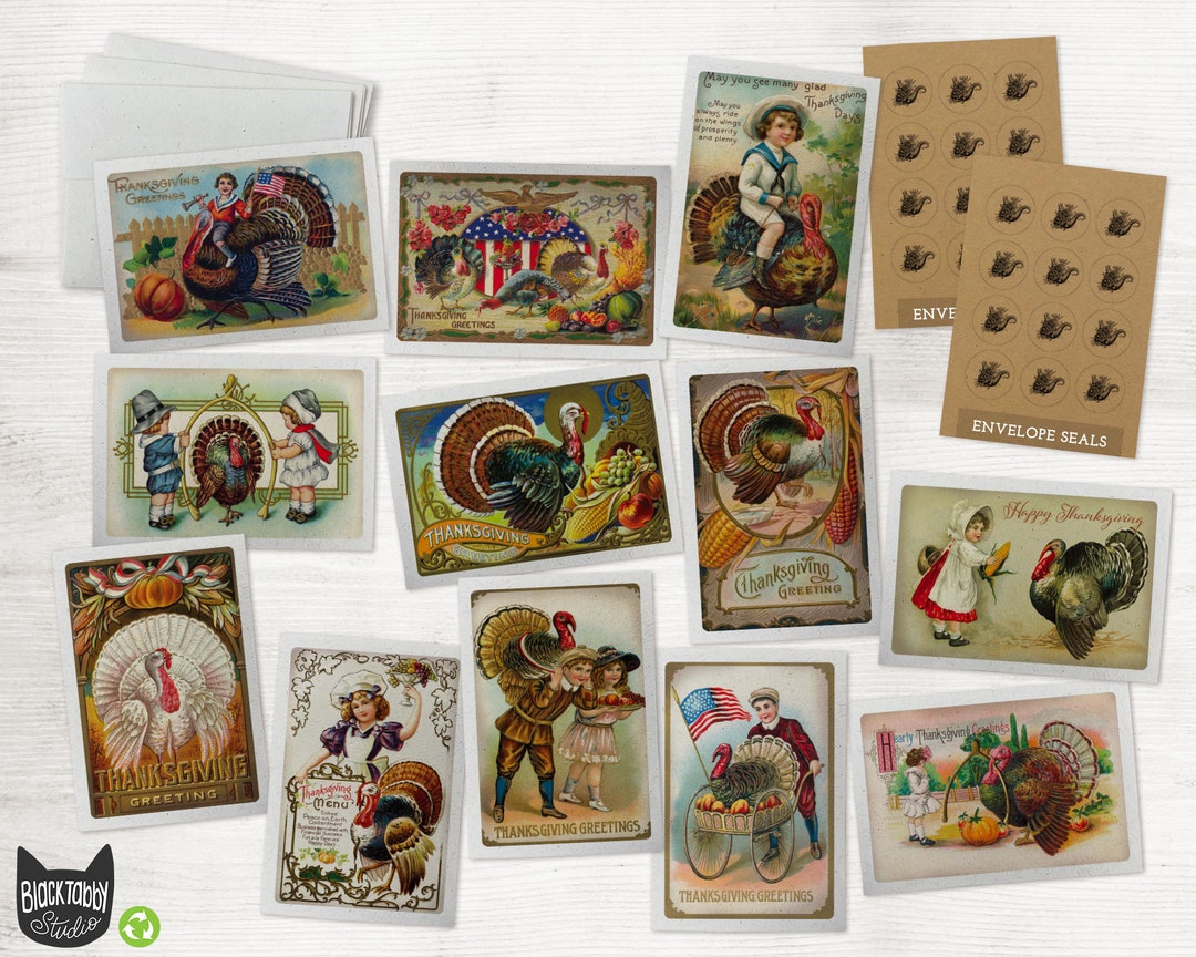 Retro Thanksgiving Turkey Greeting Cards Collection - 24 Thanksgiving ...