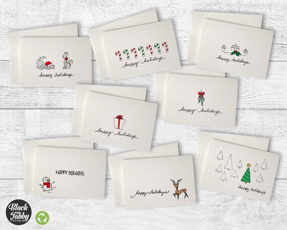 Happy Holidays Greeting Cards Collection 24 Cards with | Etsy