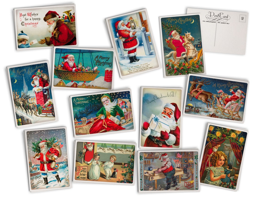 Retro Santa Vintage Style Christmas Postcards - 24 Retro Style Holiday ...