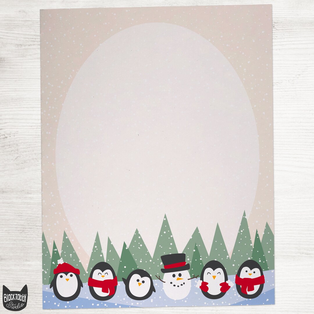 Penguins With a Snowman Christmas Stationery Paper 60 Sheets Holiday ...
