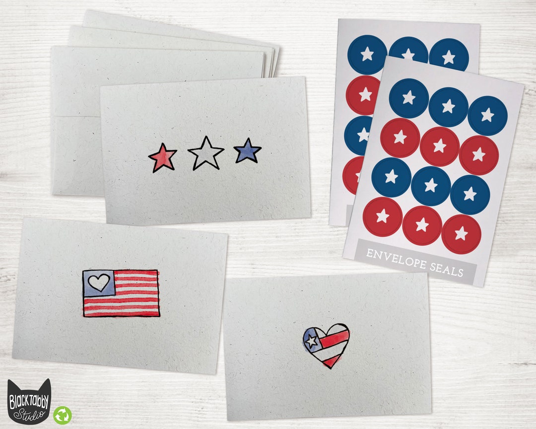 Patriotic American Greeting Cards Set - 24 Note Cards With Envelopes ...