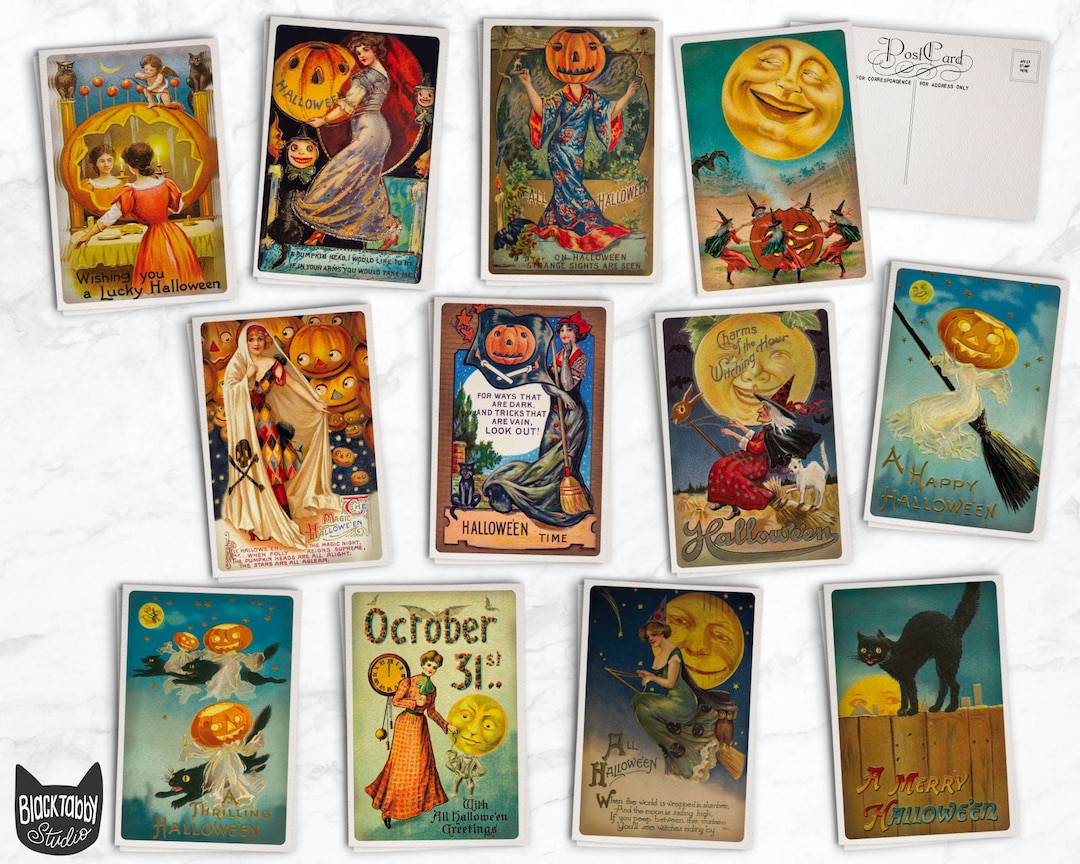 Vintage Style Halloween Postcards - 24 Retro Style Halloween ...
