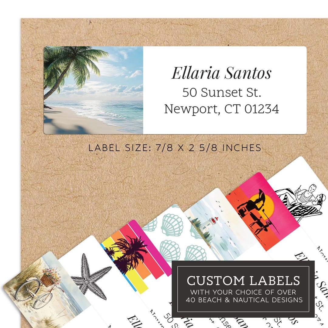 Beach Personalized Return Address Labels - Over 40 Tropical Images ...