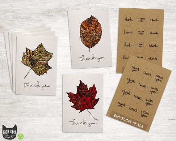 Zentangle Art Fall Leaves Thanksgiving Cards 24 Thank You - Etsy