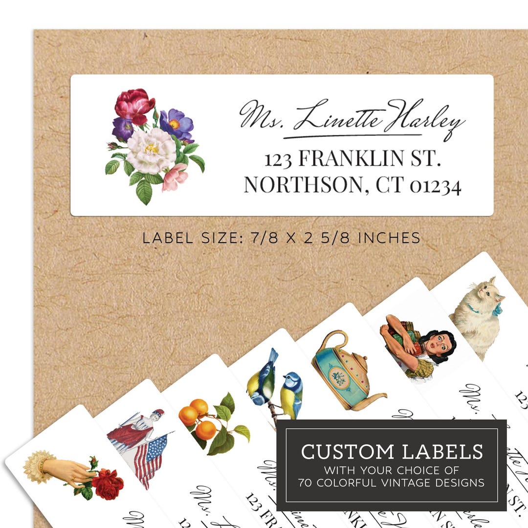 Vintage Personalized Return Address Labels - 70 Vintage Image Choices ...